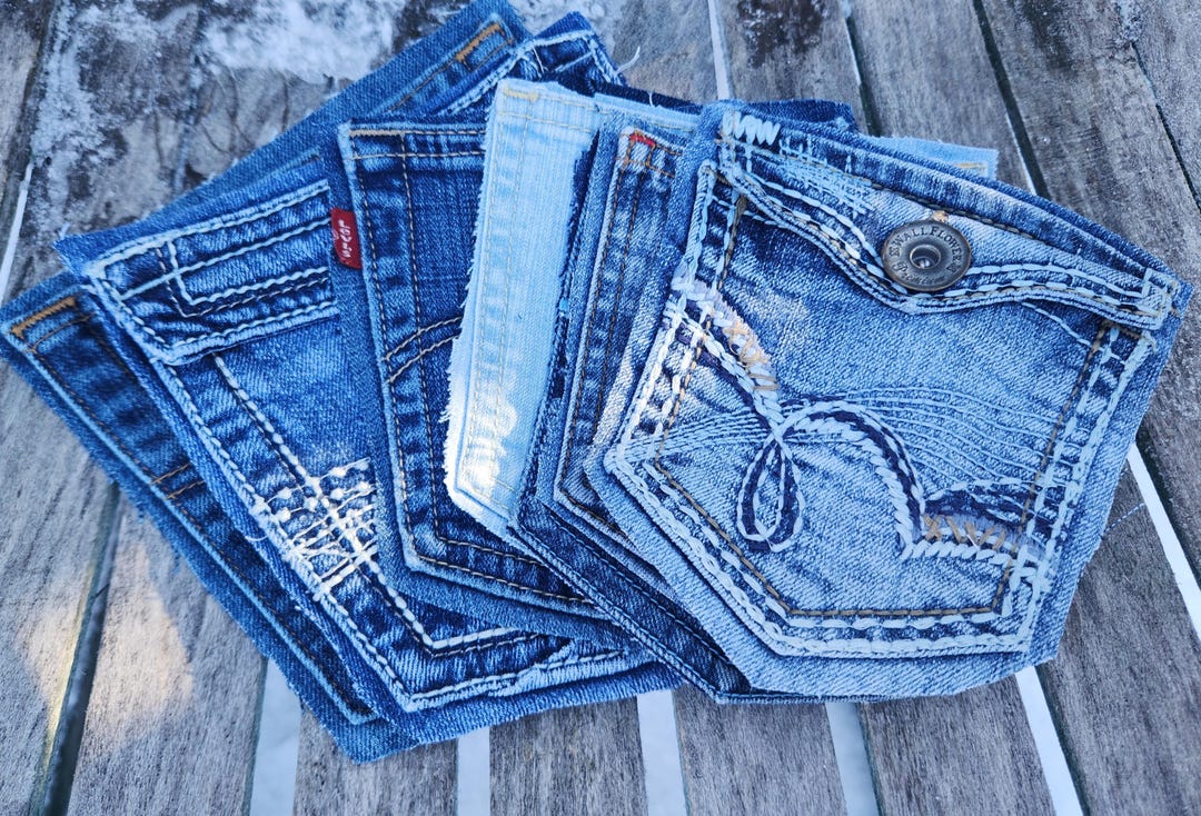 Denim Pockets, 10 Upcycled Denim Pockets, Blue Jean Repurposed, Denim ...