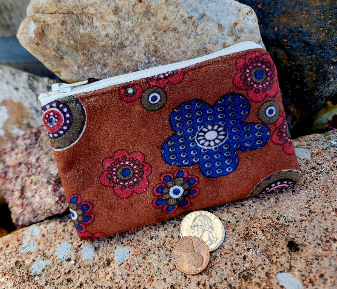 Suede Coin Purse, Floral Coin Purse, Pocket Change Purse, Floral Coin ...