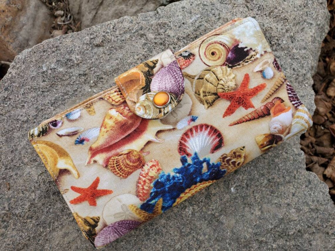 Seashell Checkbook Cover Beach Themed Coupon Wallet Fabric - Etsy