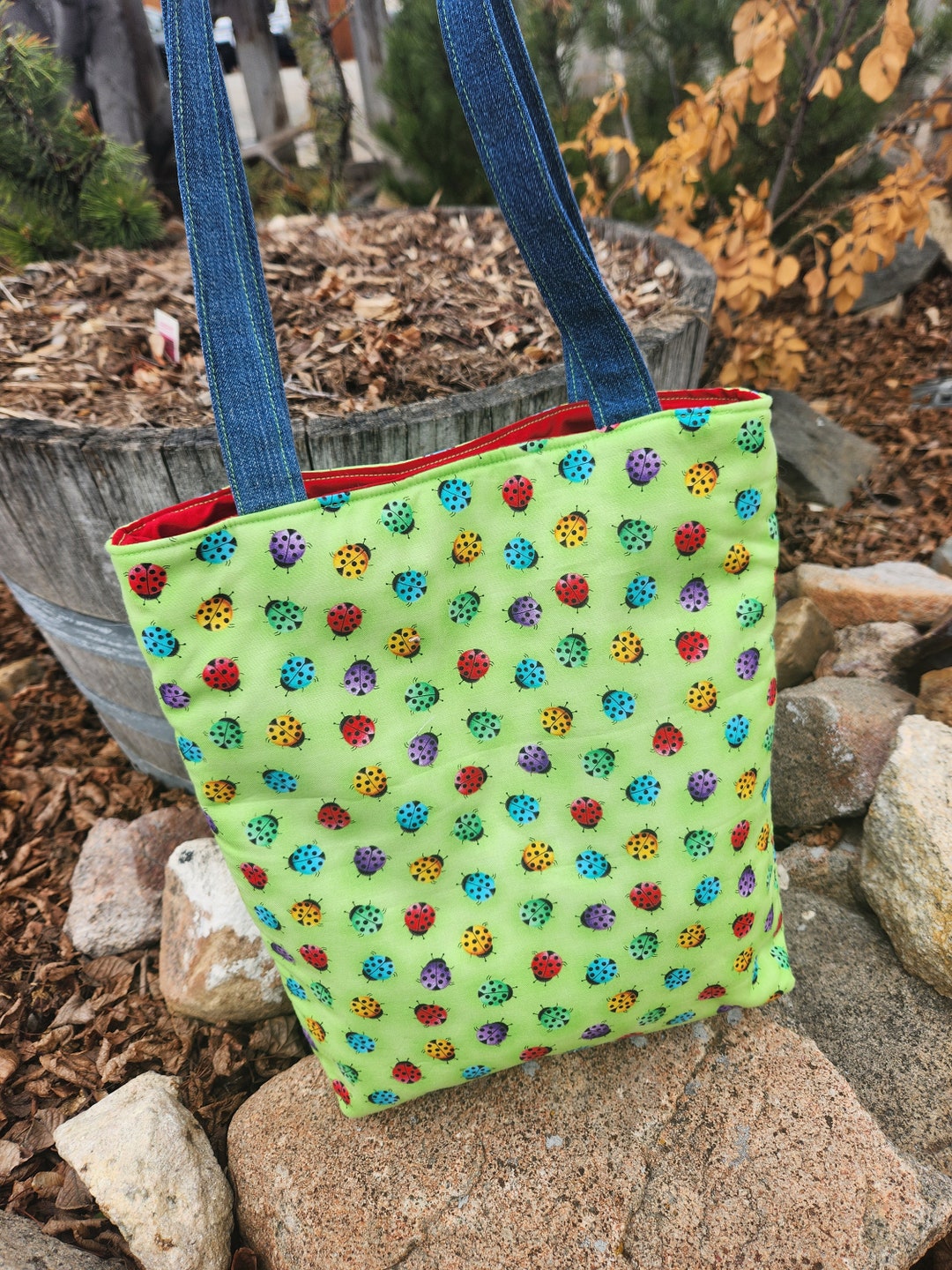 Girl's Ladbug Book Bag, Kids Tote, Library Bag, Preschool Tote, Kids ...