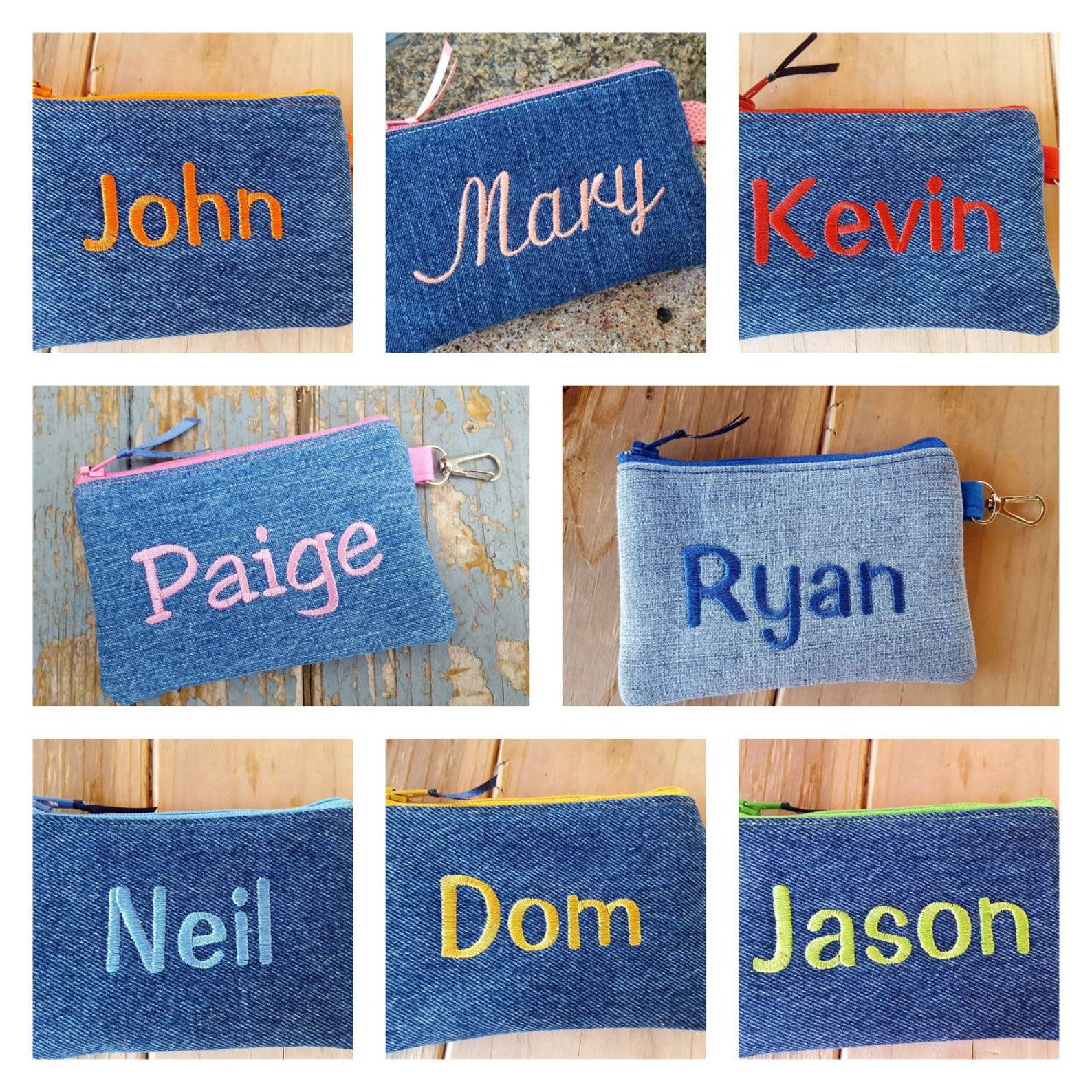 Denim Coin Purse Personalized Zipper Wallet Denim Pouch Ear | Etsy