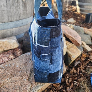 Denim Tote, Patchwork Denim Purse, Fabric Handbag, Tote With Outside ...