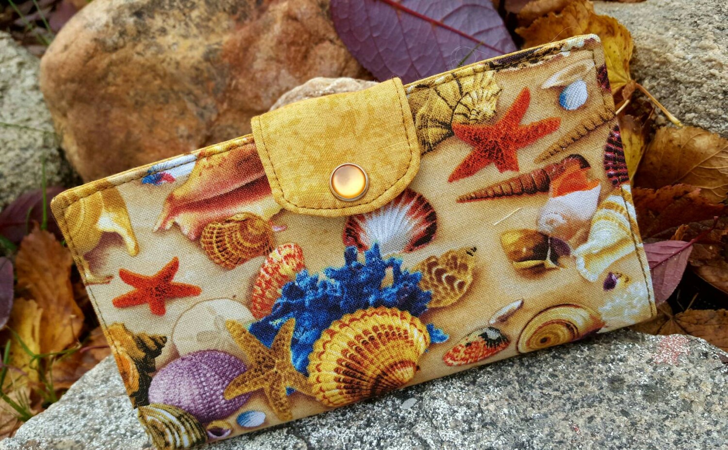 Seashell Checkbook Cover Beach Themed Coupon Wallet fabric | Etsy