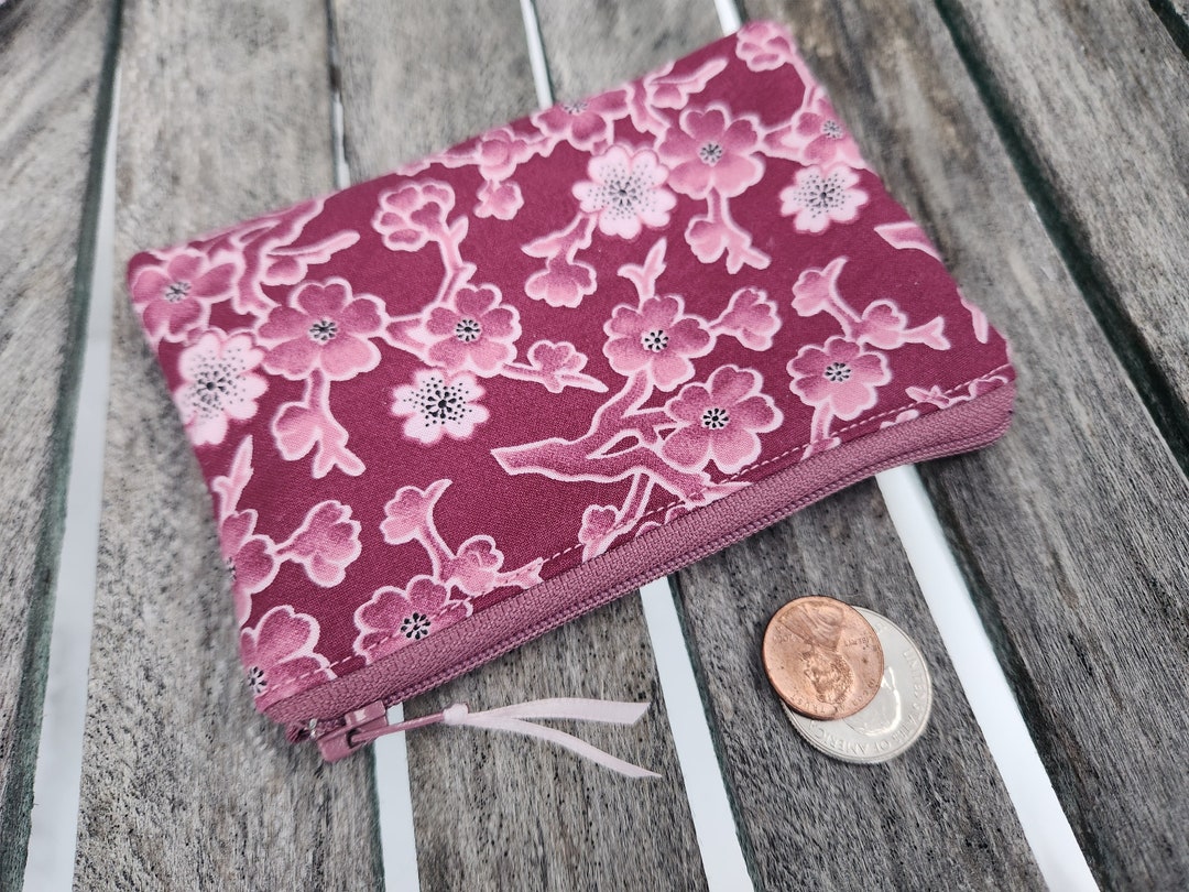 Floral Coin Purse, Pink Change Purse, Ear Bud Pouch, Zipper Pouch ...