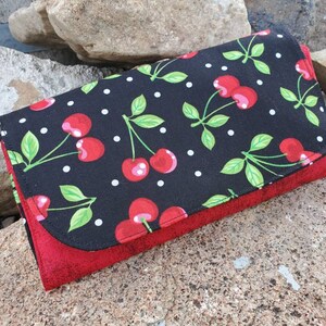 Cherry Wallet, Cherry Billfold, Fabric Wallet, Ladies Wallet, Fruit ...