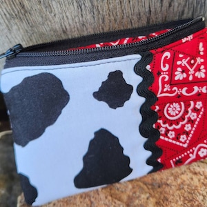 Cow Coin Purse, Red Bandana Change Purse, Western Coin Purse, Cow Print ...