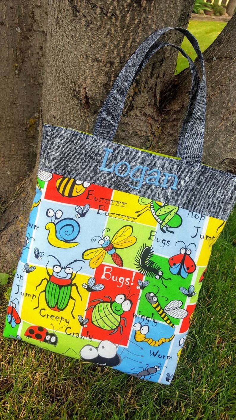 Bug Book Bag Kids Tote Boy's Tote Bag Personalized | Etsy