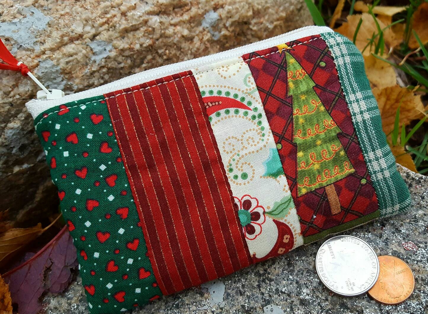 Christmas Coin Purse Christmas Wallet Patchwork Coin Purse | Etsy