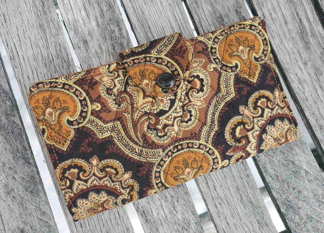 Quilted Checkbook Cover, Damask Coupon Wallet, Black & Gold Checkbook ...