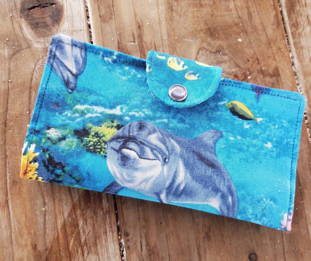 Dolphin Checkbook Cover, Sea Life Coupon Case, Fabric Checkbook Cover ...