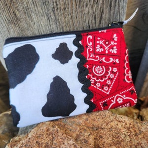 Cow Coin Purse, Red Bandana Change Purse, Western Coin Purse, Cow Print ...