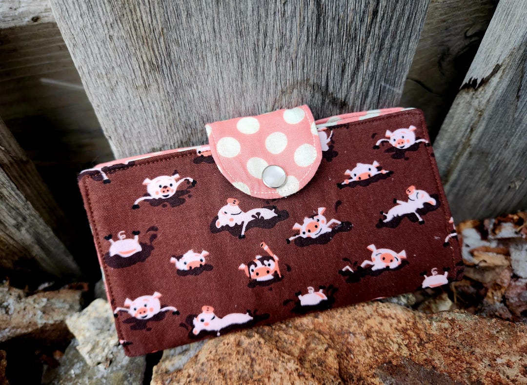 Pig Checkbook Cover, Coupon Wallet, Fabric Checkbook, Pig Gift, Pig ...