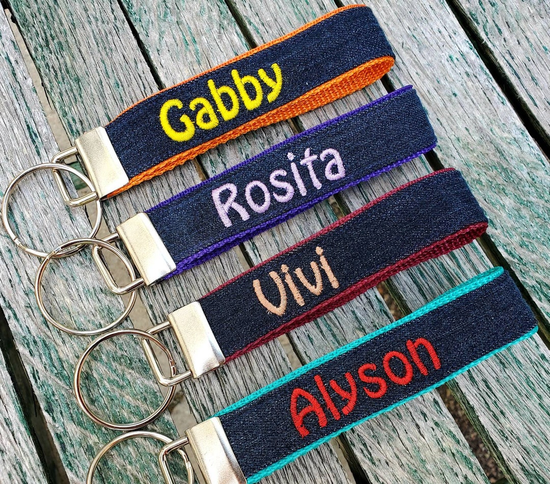 Personalized Denim Keychain, Monogrammed Keychain, Denim Keyfob, Denim ...