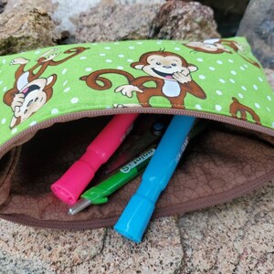 Monkey Pencil Pouch, Personalized School Supply Bag, Fabric Zipper Bag ...