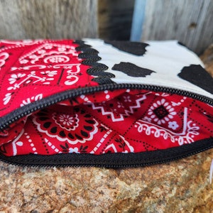 Cow Coin Purse, Red Bandana Change Purse, Western Coin Purse, Cow Print ...