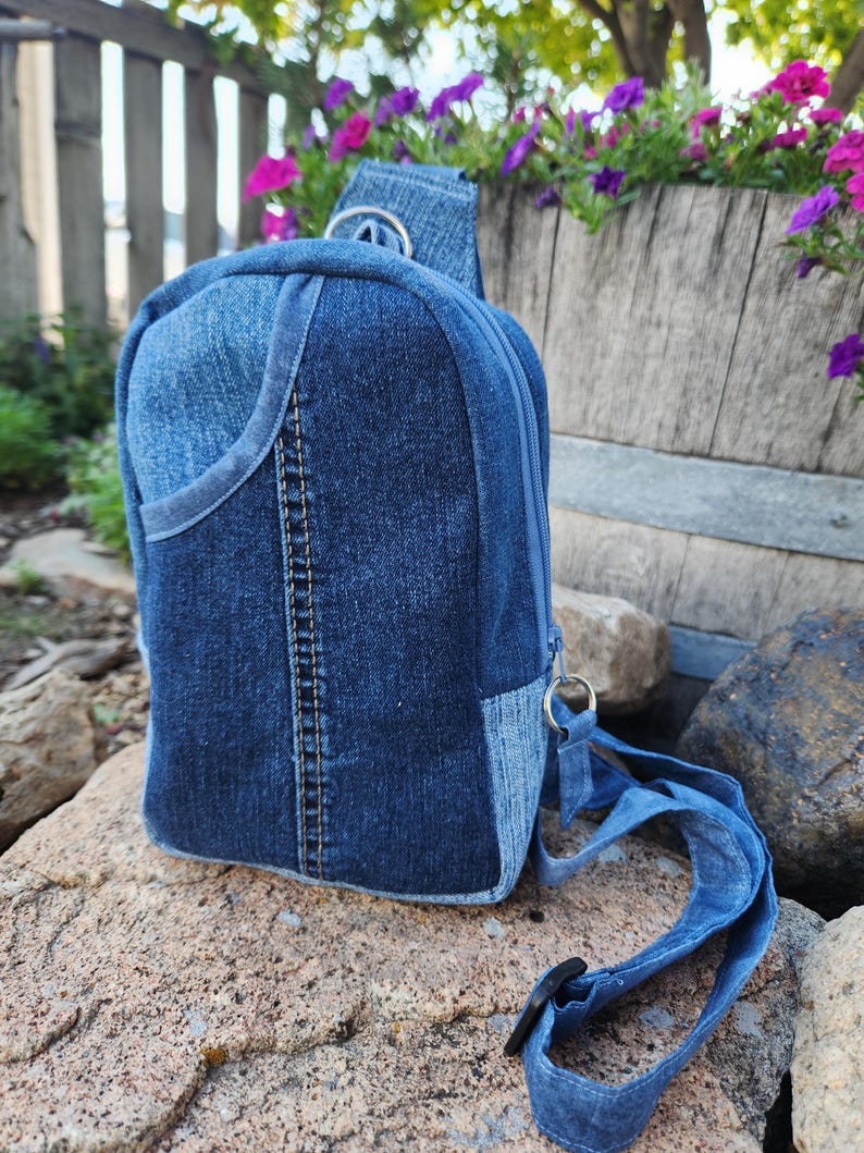 Denim Small Sling Bag, Upcycled Denim Crossbody, Purse With Adjustable ...