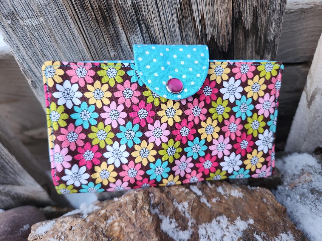Floral Checkbook Holder, Pink & Brown Coupon Case, Fabric Checkbook ...