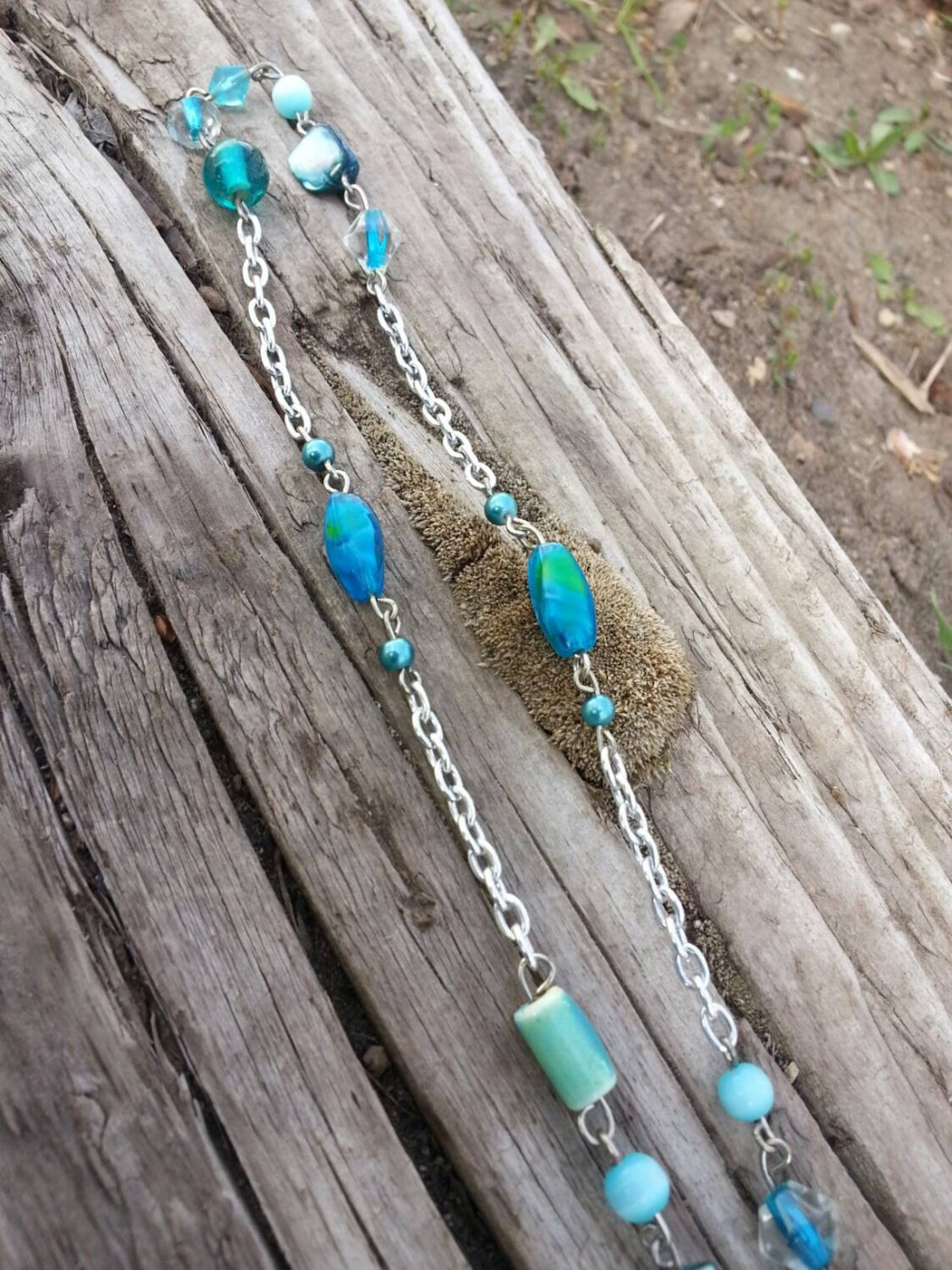 Long Turquoise Chain Necklace, Pull-over Necklace, Turquoise Jewelry ...