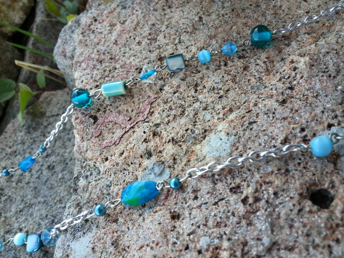 Long Turquoise Chain Necklace, Pull-over Necklace, Turquoise Jewelry ...