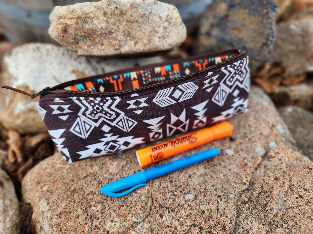 Slim Aztec Pencil Case, Southwest Zipper Bag, Makeup Brush Pouch ...