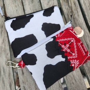 Cow Coin Purse, Red Bandana Change Purse, Western Coin Purse, Cow Print ...