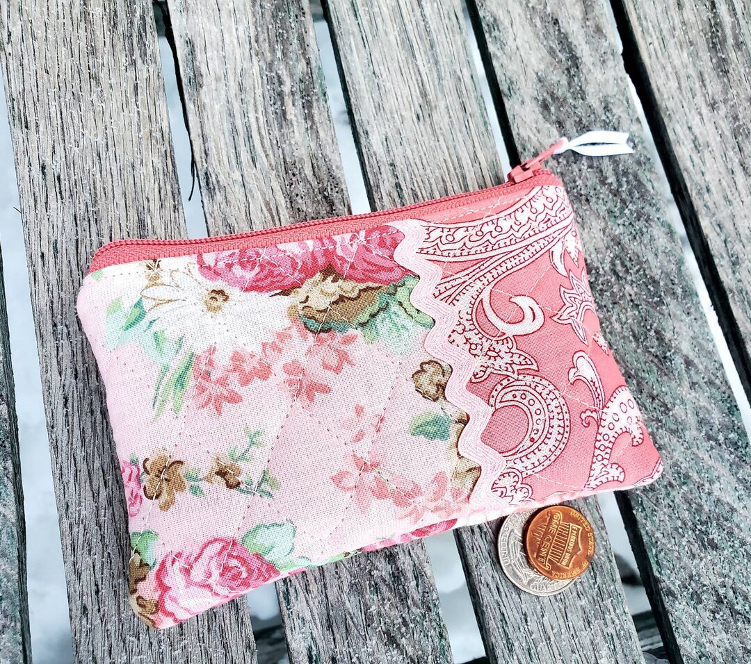 Quilted Coin Purse, Floral Change Purse, Ear Bud Pouch, Zipper Pouch ...