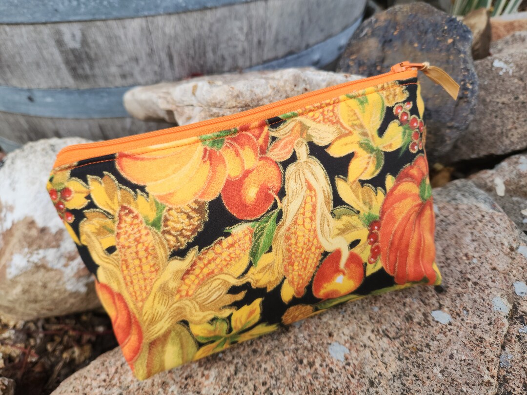 Autumn Cosmetic Bag, Harvest Makeup Pouch, Zippered Purse Organizer ...