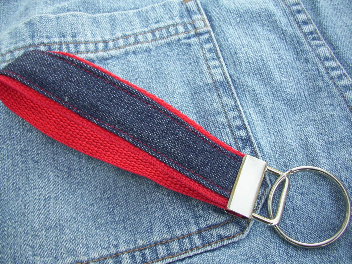 Denim Keychain Keychain Wristlet Denim Keyfob Denim - Etsy