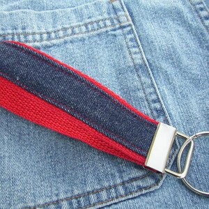 Denim Keychain, Keychain Wristlet, Denim Keyfob, Denim Lanyard ...