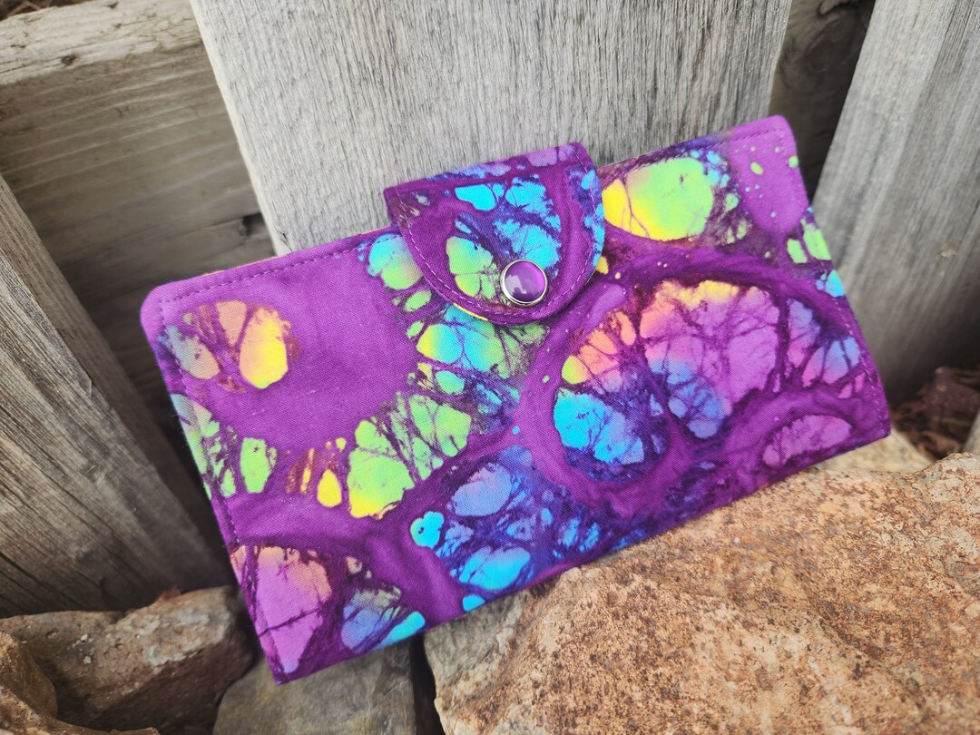 Purple Batik Checkbook Cover, Fabric Checkbook Case, Plum Checkbook ...