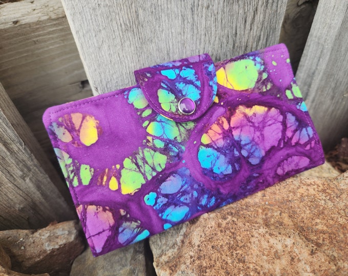Purple Batik Checkbook Cover, Fabric Checkbook Case, Plum Checkbook ...