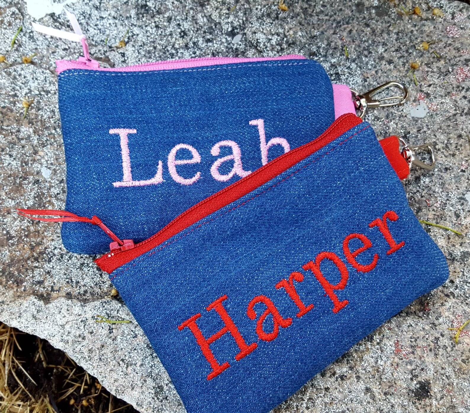 Denim Coin Purse, Personalized Zipper Wallet, Denim Pouch, Ear Bud ...