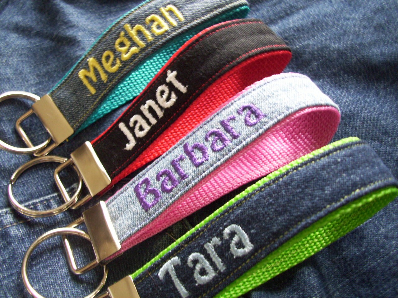 Personalized Denim Keychain Monogrammed Keychain Denim - Etsy
