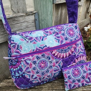 Quilted Purse, Purple and Pink Purse, Purse With Outside Pocket, Purse ...