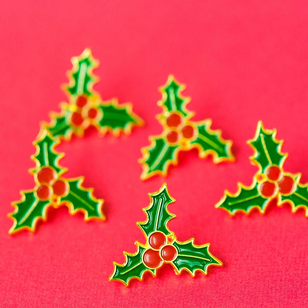 Holly Lapel Pin | Cute Holly Enamel Pin - Unique Christmas Stocking ...