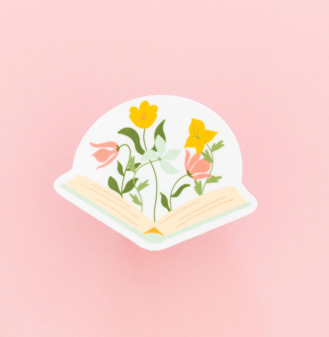 Floral Open Book Sticker: Waterproof Vinyl Decal - Etsy