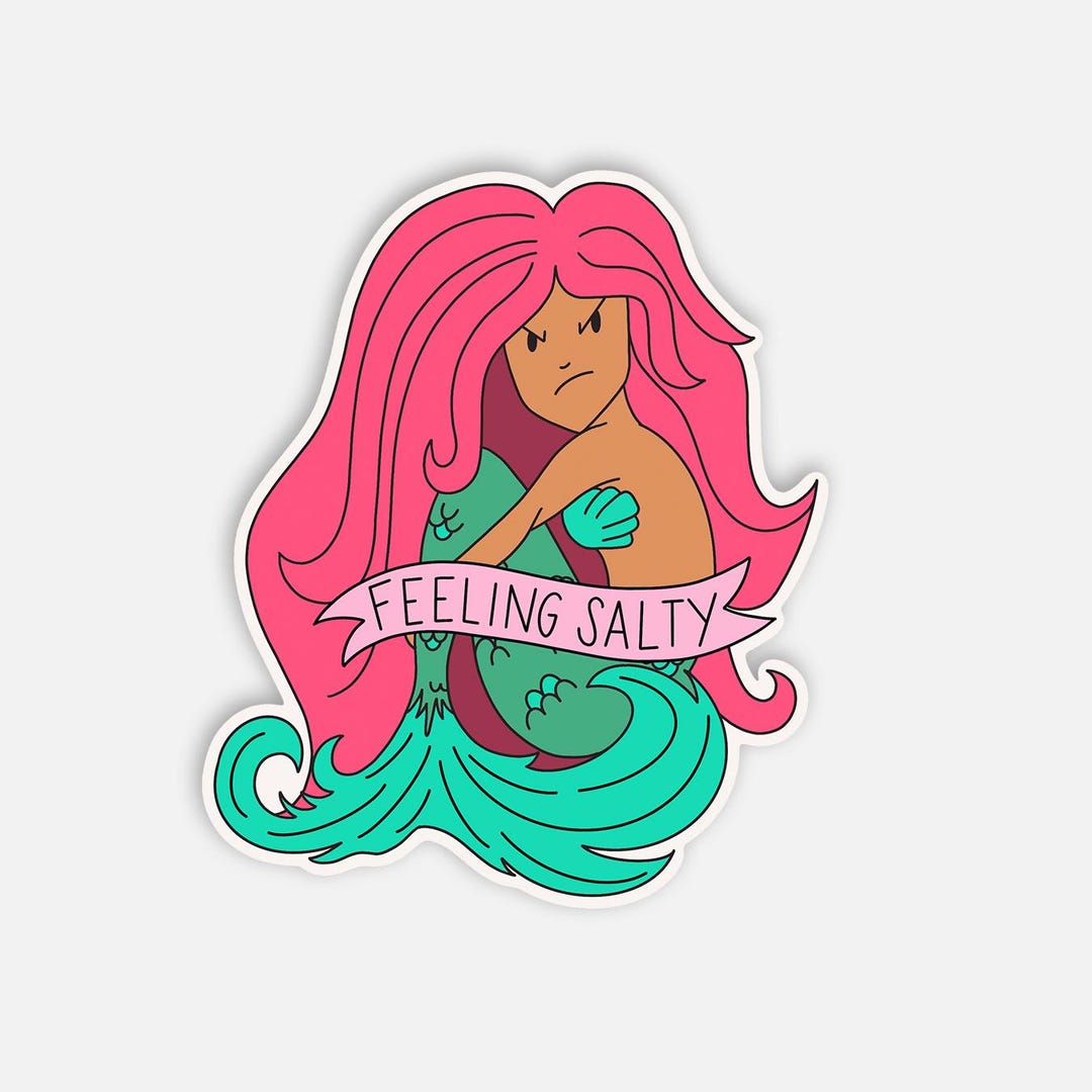 Feeling Salty Mermaid Sticker | Funny Mermaid Sticker for Water Bottle ...