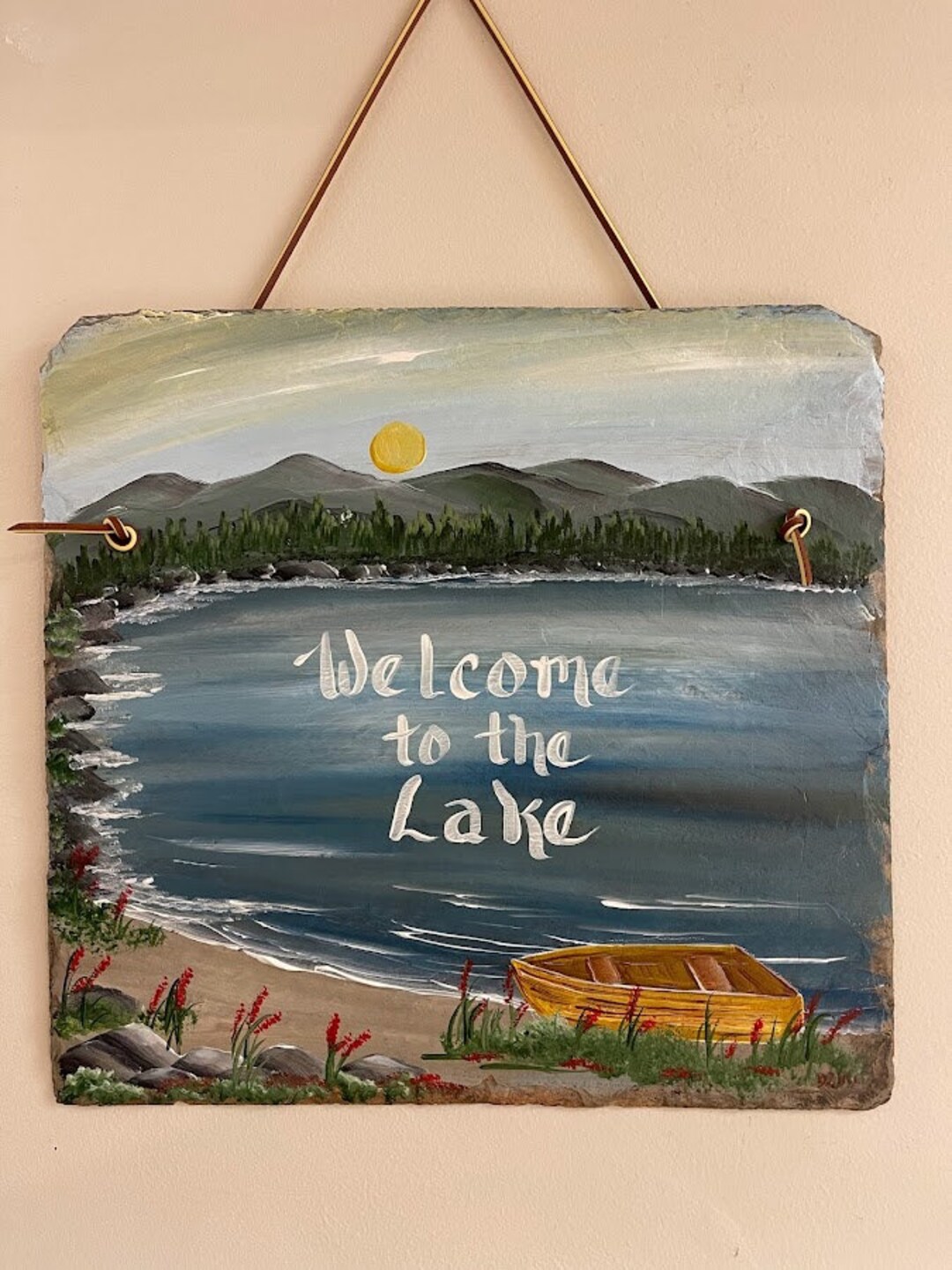 Hand Painted Lake Scene on Antique Slate 9.5 High X 11.5 Wide - Etsy