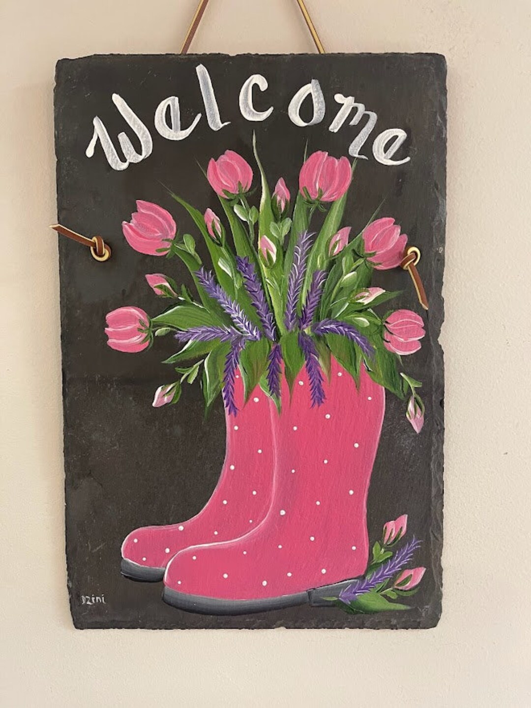 Welcome Slate With Pink Rainboots 12 High X 8 Wide - Etsy