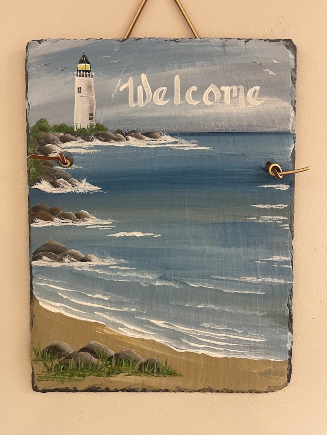 Hand Painted Lighthouse Welcome Slate 12 High X 9 Wide - Etsy