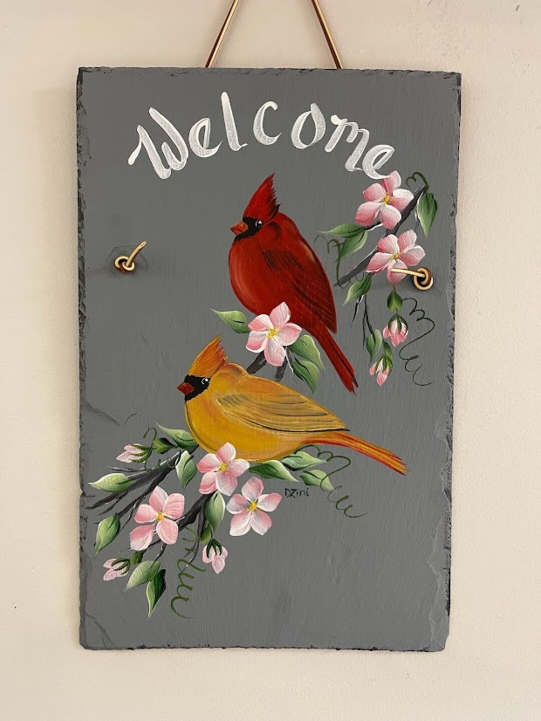 Large Two Cardinal Welcome Slate 14 High X 9 - Etsy