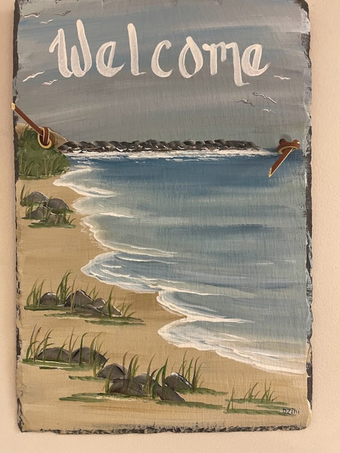 Hand Painted Ocean Scene Welcome Slate 12 High X 8 Wide - Etsy