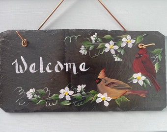 Large Two Cardinal Welcome Slate 14 High X 8 Wide - Etsy
