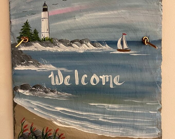 Hand Painted Lighthouse Welcome Slate 12 High X 10 Wide - Etsy