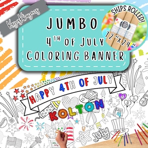 4th of July Coloring Page Banner – Personalized Party Table Cover, Kids ...