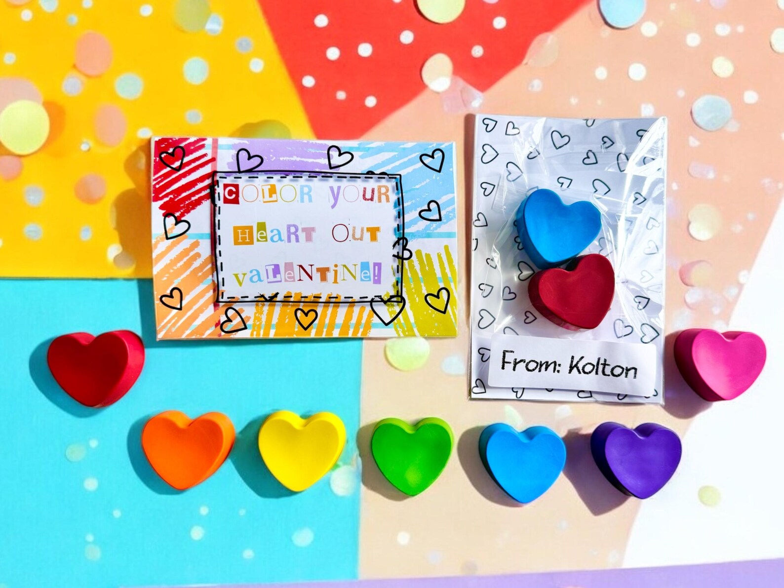 Kids Valentine's Day Heart Crayons - School Class Valentine's Day Cards ...