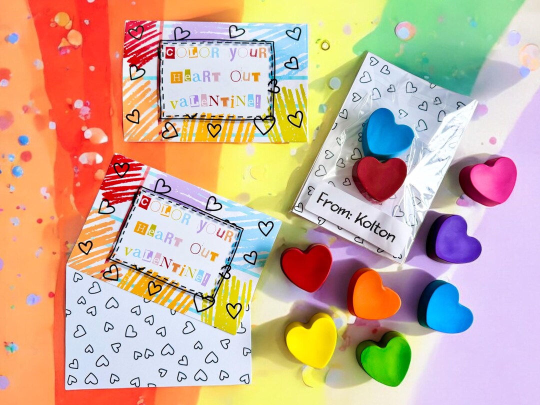 Kids Valentine's Day Heart Crayons - School Class Valentine's Day Cards ...