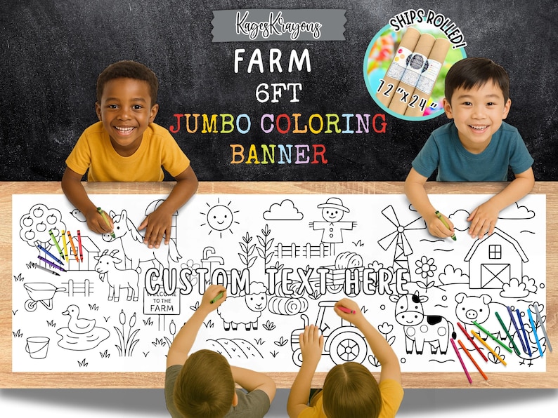 Farm Coloring Page Banner - Personalized Coloring Poster - Kids Farm ...