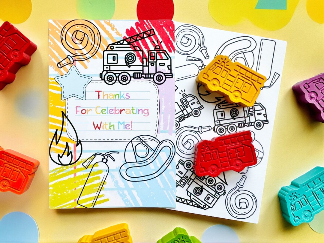 Fire Truck Party Favors - Fireman Crayons - Kids Fire Truck Party ...