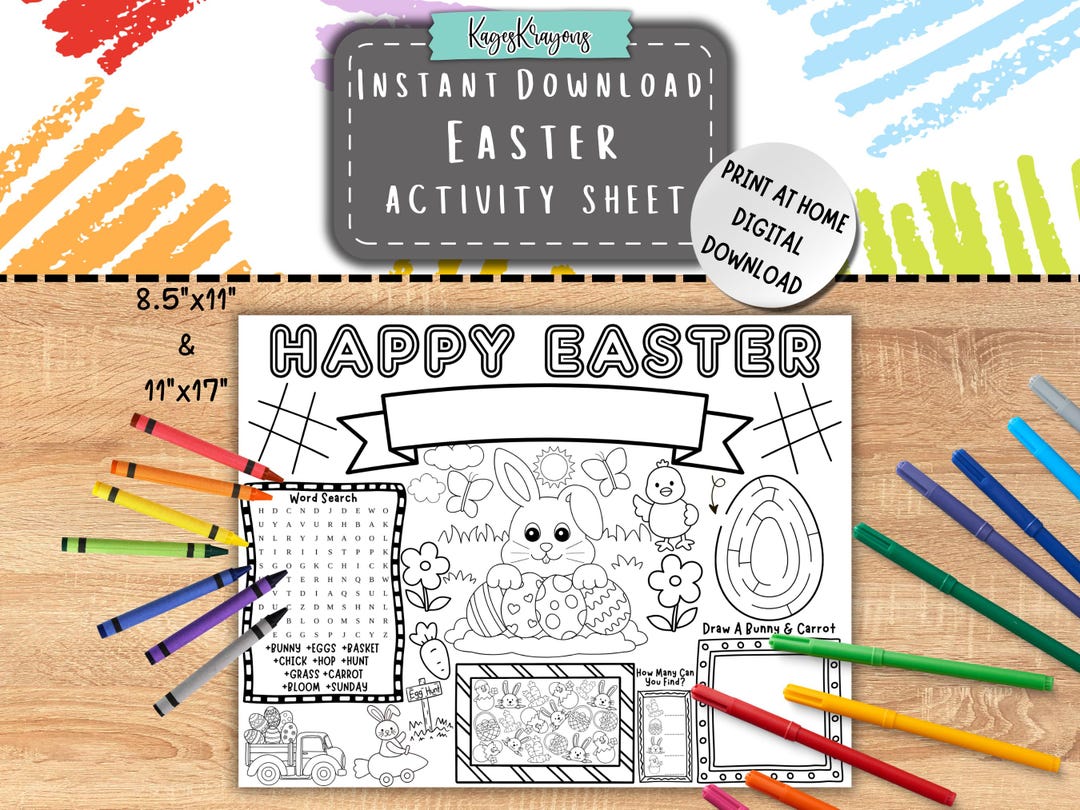 Easter Activity Coloring Page – Kids Table Activity Placemat, Printable ...